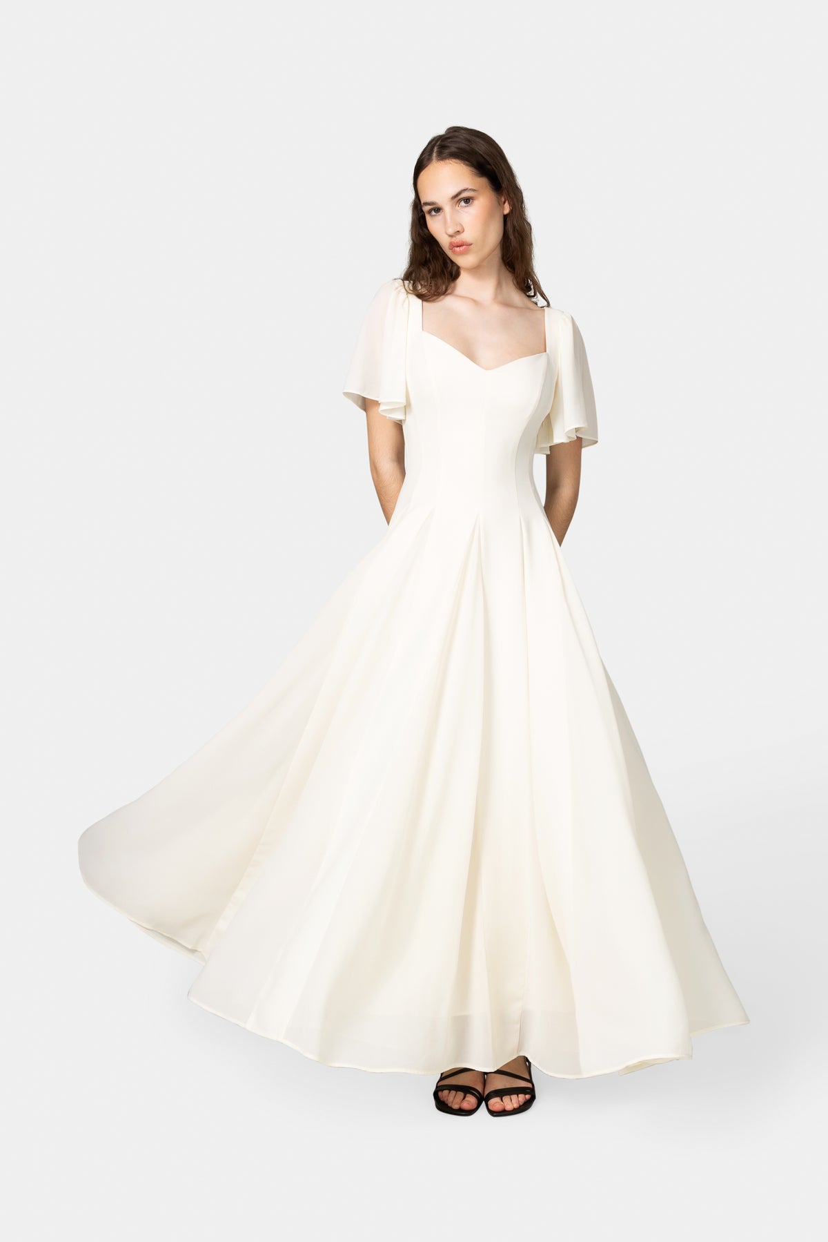 Alette Maxi Dress Flutter Sleeves Ivory